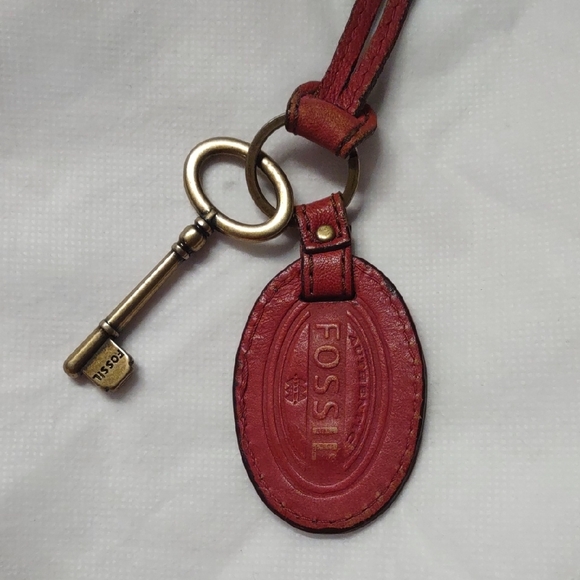 Fossil | Accessories | Fossil Red Leather Tag With Gold Key | Poshmark